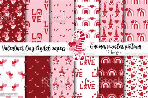 귀여운 노움 무지개 마음 사랑 단어 발렌틴 하루 원활한 패턴 컬렉션 그놈에 대한 스톡 벡터 아트 및 기타 이미지 그놈 밸런타인데이 발렌타인 카드 Istock