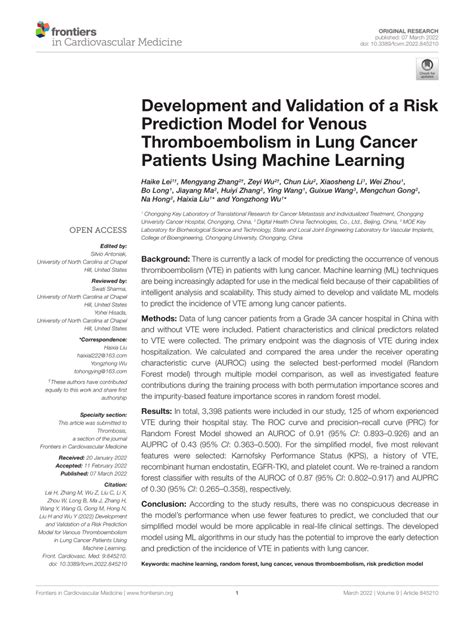 Pdf Development And Validation Of A Risk Prediction Model For Venous