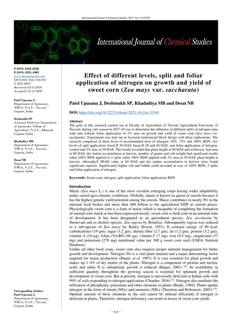 Pdf Effect Of Different Levels Split And Foliar Application Of