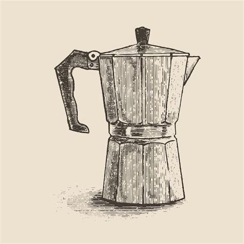 Pembuat Kopi Geyser Pembuat Kopi Italia Atau Ilustrasi Moka Pot Dalam Gaya Pengukir Abad