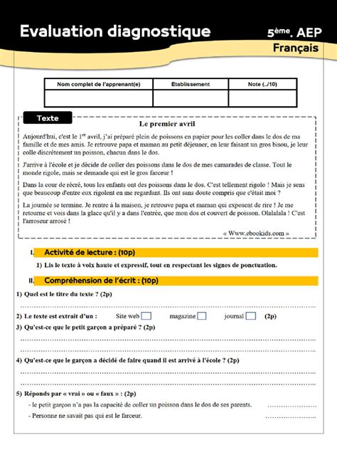 Evaluation Diagnostique 5èmeaep Pdf
