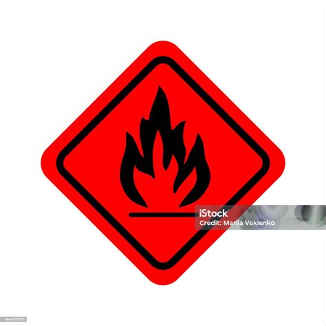 위험 경고 주의 가연성 물질 기호 내부에 화염 화재가 있는 빨간색 마름모 표지판 경고 표지판 주의 가연성 물질 벡터 일러스트
