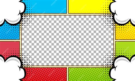 구름 일러스트와 함께 다채로운 만화 만화 팝 아트 배경 프리미엄 벡터