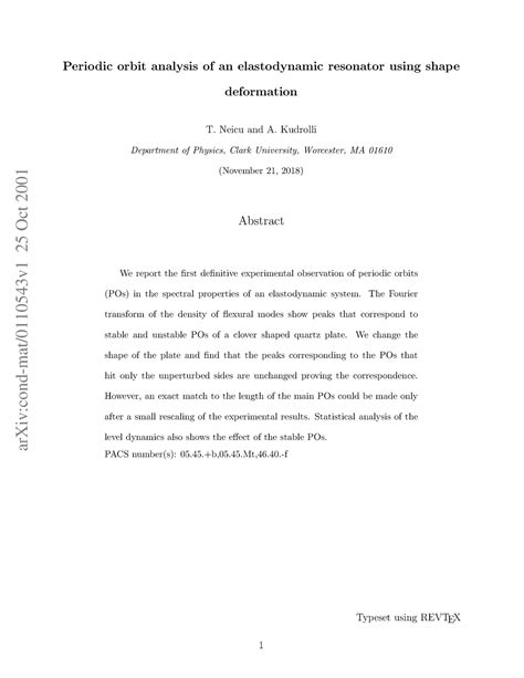 Periodic Orbit Analysis Of An Elastodynamic Resonator Using Shape
