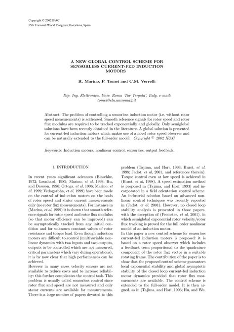 Pdf A New Global Control Scheme For Sensorless Induction Motors