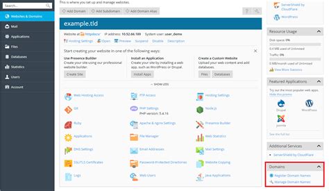 Location Of Domain Registration And Domain Management Buttons Plesk