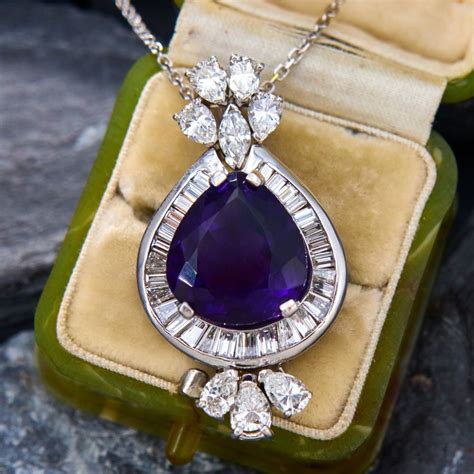Regal Amethyst And Diamond Pendant Necklace 14k White Gold