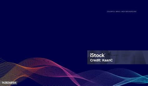 파란색 배경에 화려한 웨이브 라인 무지개 색상은 물결 모양의 선을 구부립니다 디자인 브로셔 웹 사이트 전단지 벡터 스톡 일러스트레이션을 위한 컬러 흐름파 라인아트에 대한
