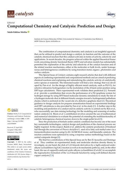 Pdf Computational Chemistry And Catalysis Prediction And Design
