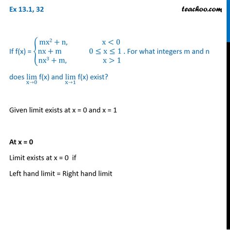 ex 12 1 32 if f x {mx 2 n nx m nx 3 m for what m and n