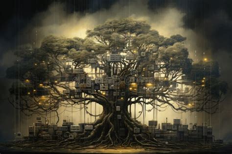 Digital Tree With Glowing Branches Generative Ai Stock Illustration Illustration Of Cyber