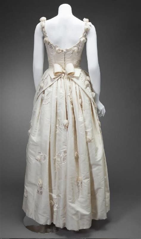 Womens Off White Full Length Taffeta Ball Gown With Off White Rosettes