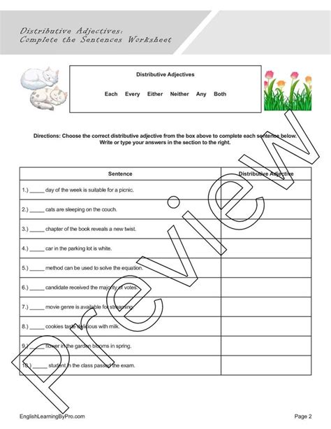 Distributive Adjectives Worksheets Bundle For English Learners And