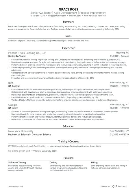 Successful Senior Manual Tester Resume Example And Writing Tips For