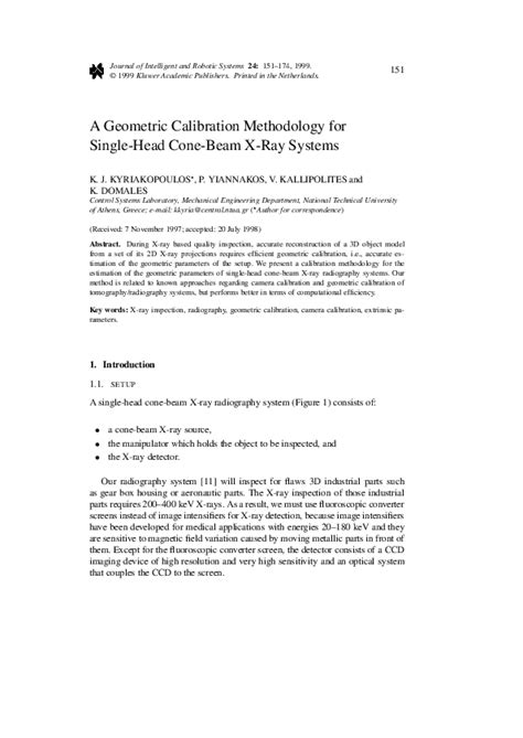 Pdf A Geometric Calibration Methodology For Single Head Cone Beam X Ray Systems