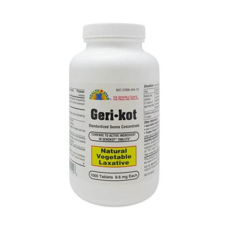 Geri Kot Senna 8 6mg 1000 Count Natural Vegetable Laxative