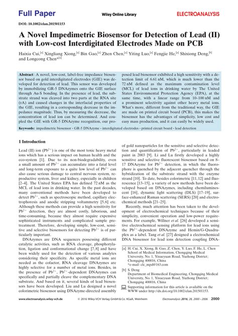 Pdf A Novel Impedimetric Biosensor For Detection Of Lead Ii With Low Cost Interdigitated