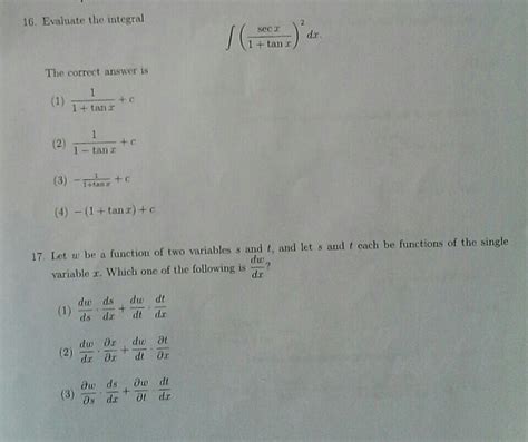 Solved Evaluate The Integral Integral Sec X 1 Tan X 2