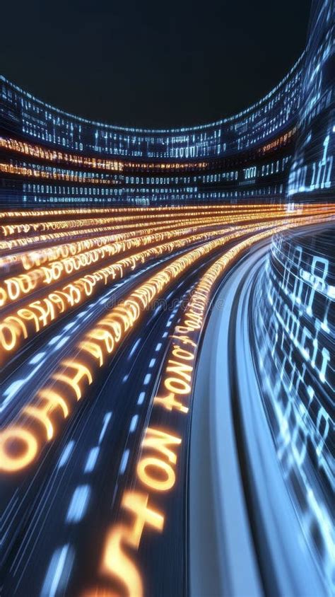 Abstract Digital Data Streams Flowing In Curved Path Stock Illustration