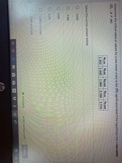 Solved Determine The Critical Value Or Values For A One Mean