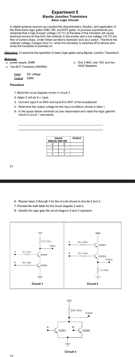 Solved Experiment 5 Bipolar Junction Transistors Basic Logic Circuits In 1 Answer