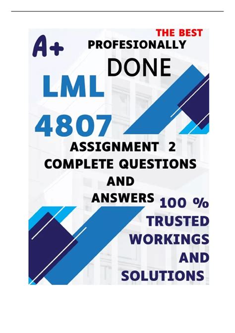 LML Assignment COMPLETE ANSWERS Semester DUE May Correct Solutions