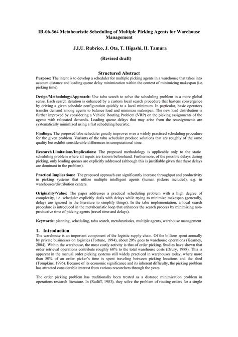 Pdf Metaheuristic Scheduling Of Multiple Picking Agents For Warehouse Management