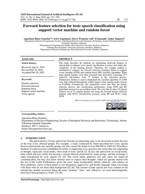 Forward Feature Selection For Toxic Speech Classification Using Support