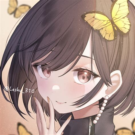Safebooru 1girl Brown Eyes Brown Hair Bug Butterfly Earrings Hand Up