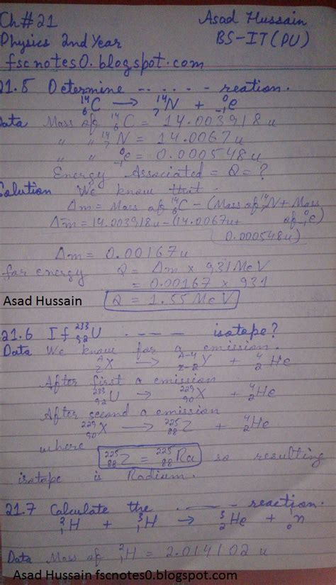 F Sc ICS Notes Physics XII Chapter 21 Nuclear Physics Numerical Problems
