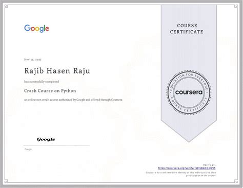 Rajib Hasen Raju On Linkedin Completion Certificate For Crash Course On Python