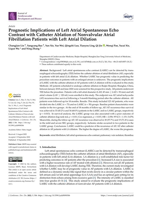 Pdf Prognostic Implications Of Left Atrial Spontaneous Echo Contrast