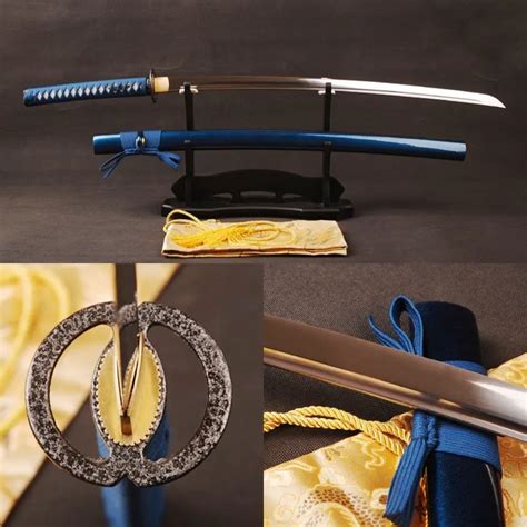 탄소 스틸 블루 사무라이 검 카타나 무사시 Tsuba 전체 당나라 블레이드 날카로운 가장자리 칼 잘라 수 대나무 bamboo longboard bamboo