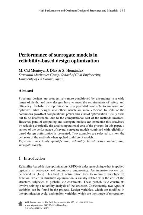 Pdf Performance Of Surrogate Models In Reliability Based Design Optimization