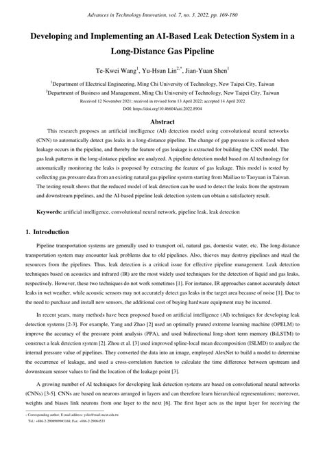PDF Developing And Implementing An AI Based Leak Detection System In A Long Distance Gas Pipeline
