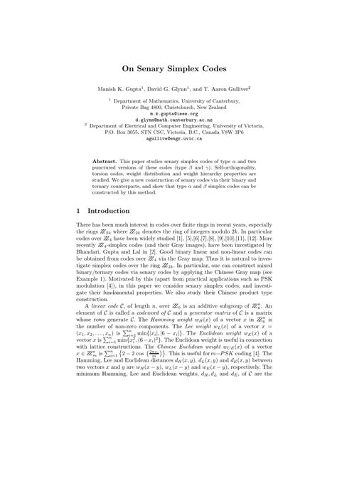 Pdf On Senary Simplex Codes