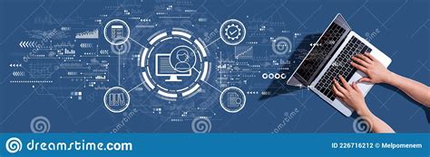 Document Management System Concept With Woman Using A Laptop Stock Photo Image Of Computer