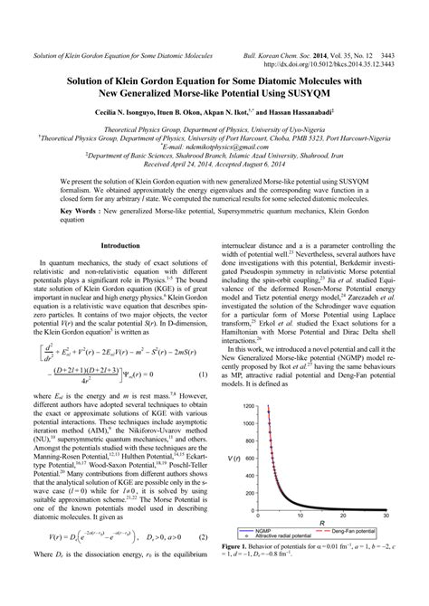 Pdf Solution Of Klein Gordon Equation For Some Diatomic Molecules With New Generalized Morse