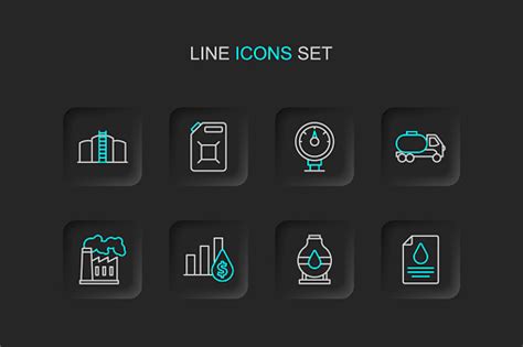 세트 라인 계약 돈과 펜 오일 탱크 저장 파이 차트 달러 가스 산업 공장 탱커 트럭 모터 게이지 가솔린 및 아이콘 용 캐니스터 벡터 0명에 대한 스톡 벡터 아트 및 기타