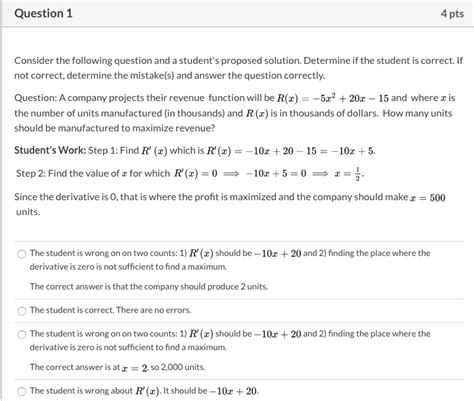 Solved Question 1 4 Pts Consider The Following Question And