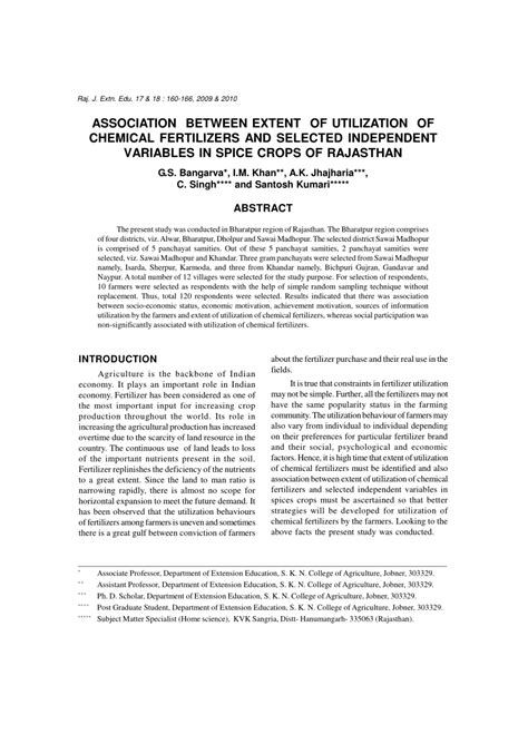 Pdf Association Between Extent Of Utilization Of Chemical Fertilizers