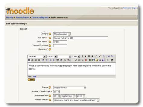 moodle edit course turnkey gnu linux