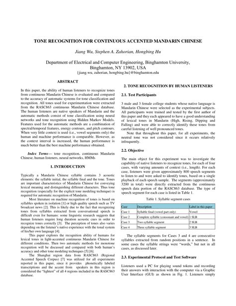 Pdf Tone Recognition For Continuous Accented Mandarin Chinese