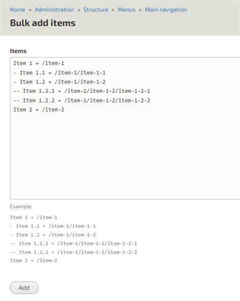 Menu Bulk Add Items Drupal Org