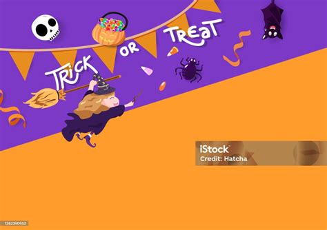 트릭 또는 치료 해피 할로윈 파티 마녀 거미 박쥐 사탕 만화 아이 캐릭터 벡터 일러스트 0명에 대한 스톡 벡터 아트 및 기타 이미지 Istock
