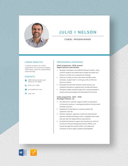 Free Cobol Developer Resume Download In Word Apple Pages