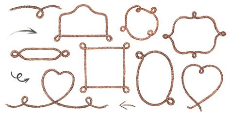 로프 프레임 테두리 세트 고립된 배경에 수채화 빈티지 그림입니다 둥글고 하트 모양의 화환 그림입니다 복사 공간이 있는 정사각형