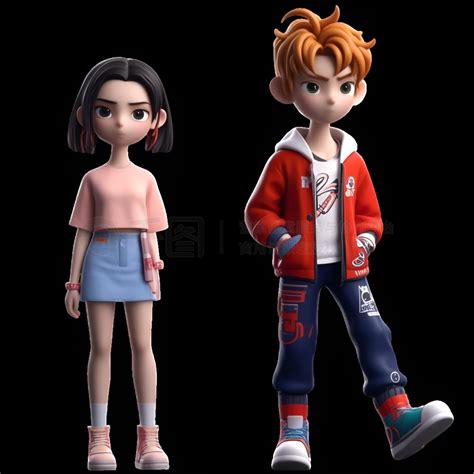 3d渲染ai数字艺术 3d手绘q版卡通男生女生人物可商用元素卡通风3d渲染青少年并排站立手插兜场景插画 Ai立体元素免费下载 Png格式 4096像素 编号71515293 千图网