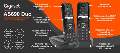 Téléphone sans fil DECT Gigaset AS690 duo - autonomie 18h