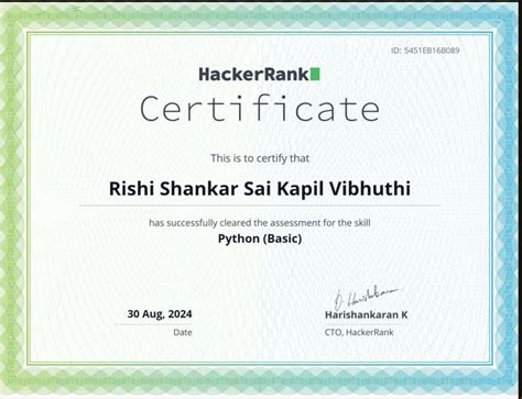 Sai Kapil Vibhuthi On Linkedin Python Hackerrank Programming Certification Careergrowth